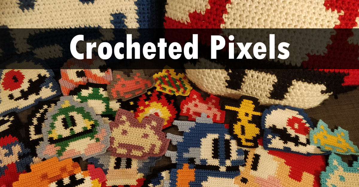 Crocheted Pixels - A textile tribute to old school game sprites